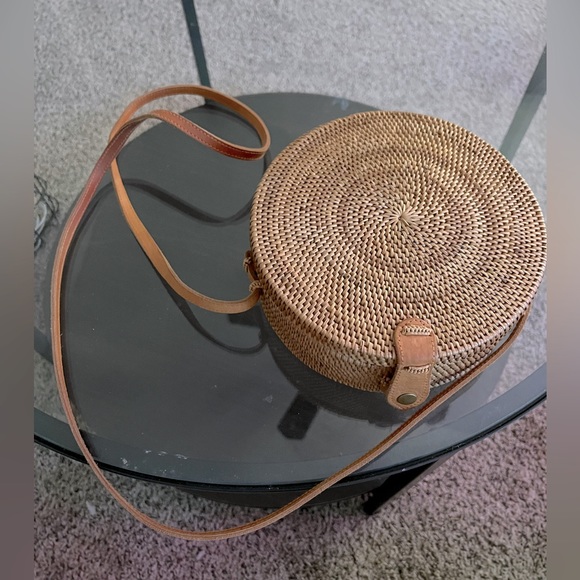 Bags | Tan Rattan Bag With Leather Straps | Poshmark